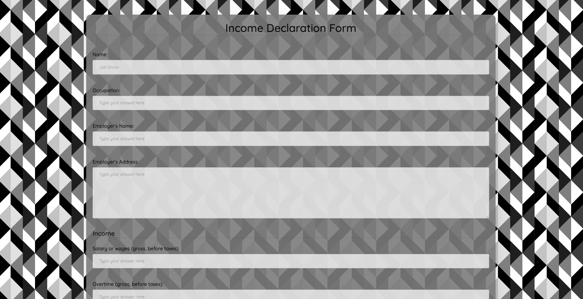 Income Declaration Form | Formplus